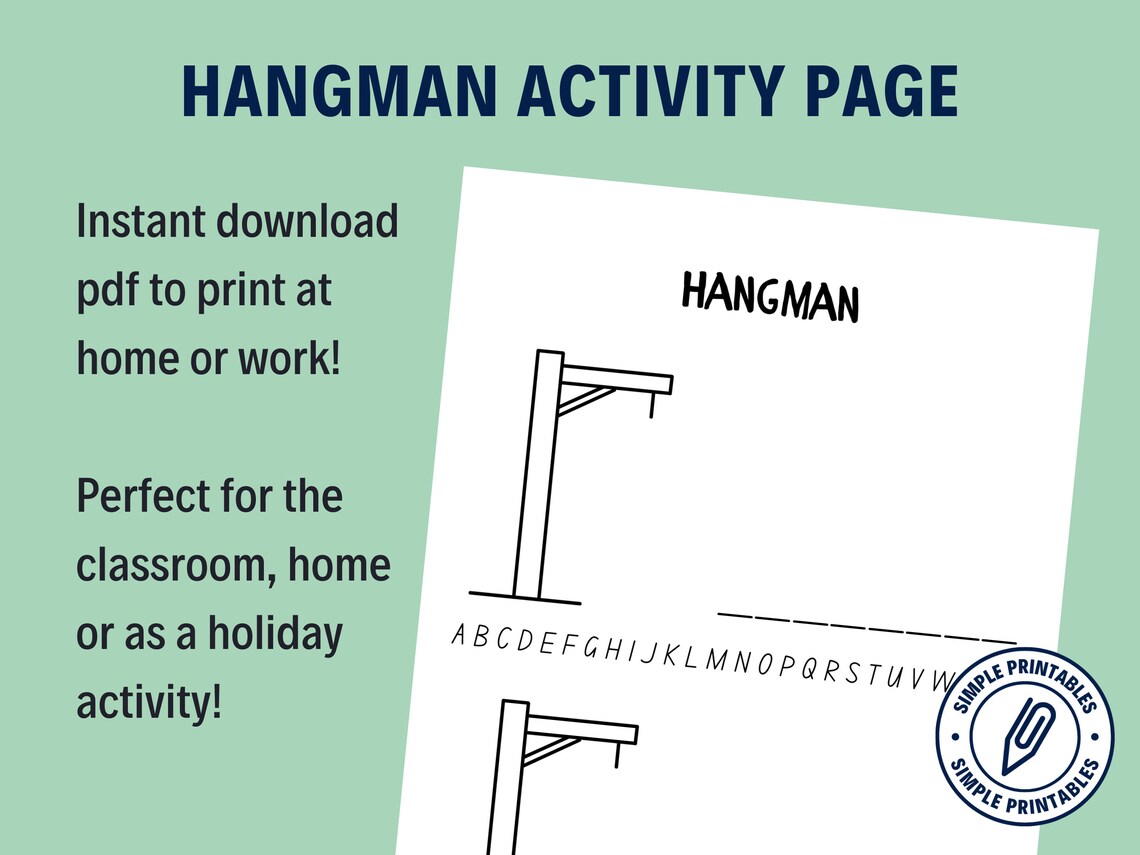Hangman Activity Page Spelling Learning Resource English - Etsy