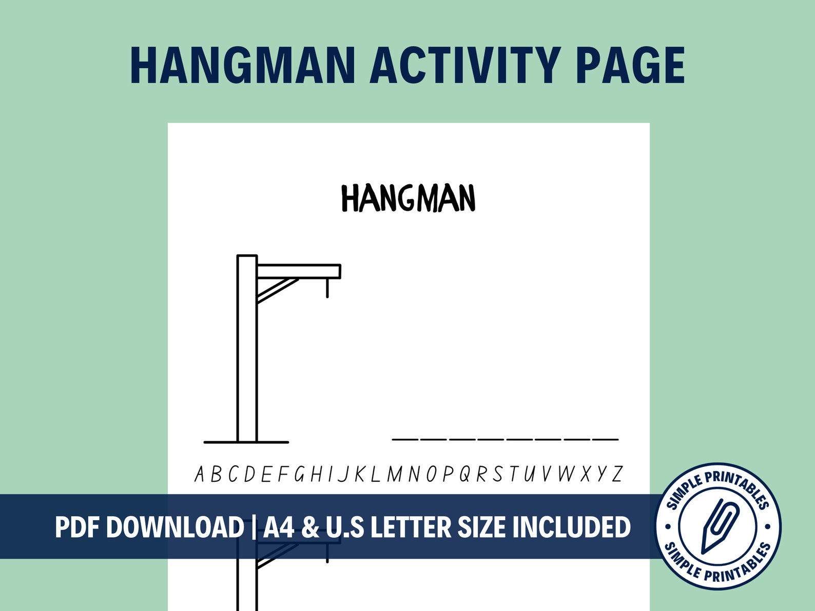 Hangman Activity Page Spelling Learning Resource English - Etsy