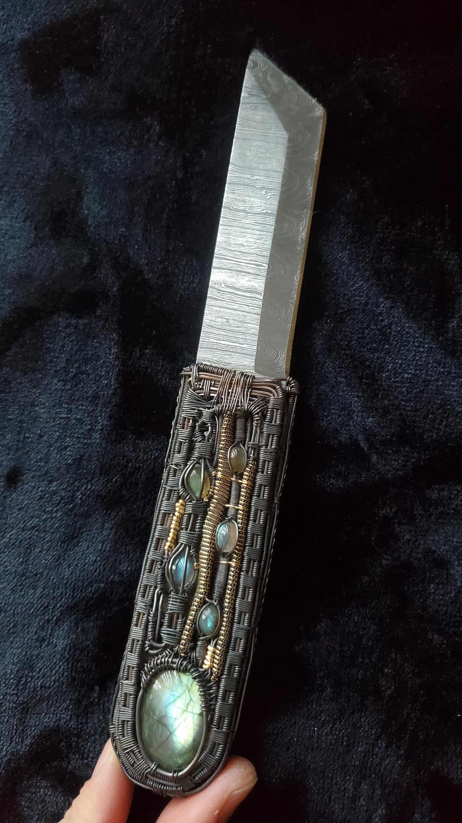 Damascus Tanto Gold Silver Gemstone Knife - Etsy