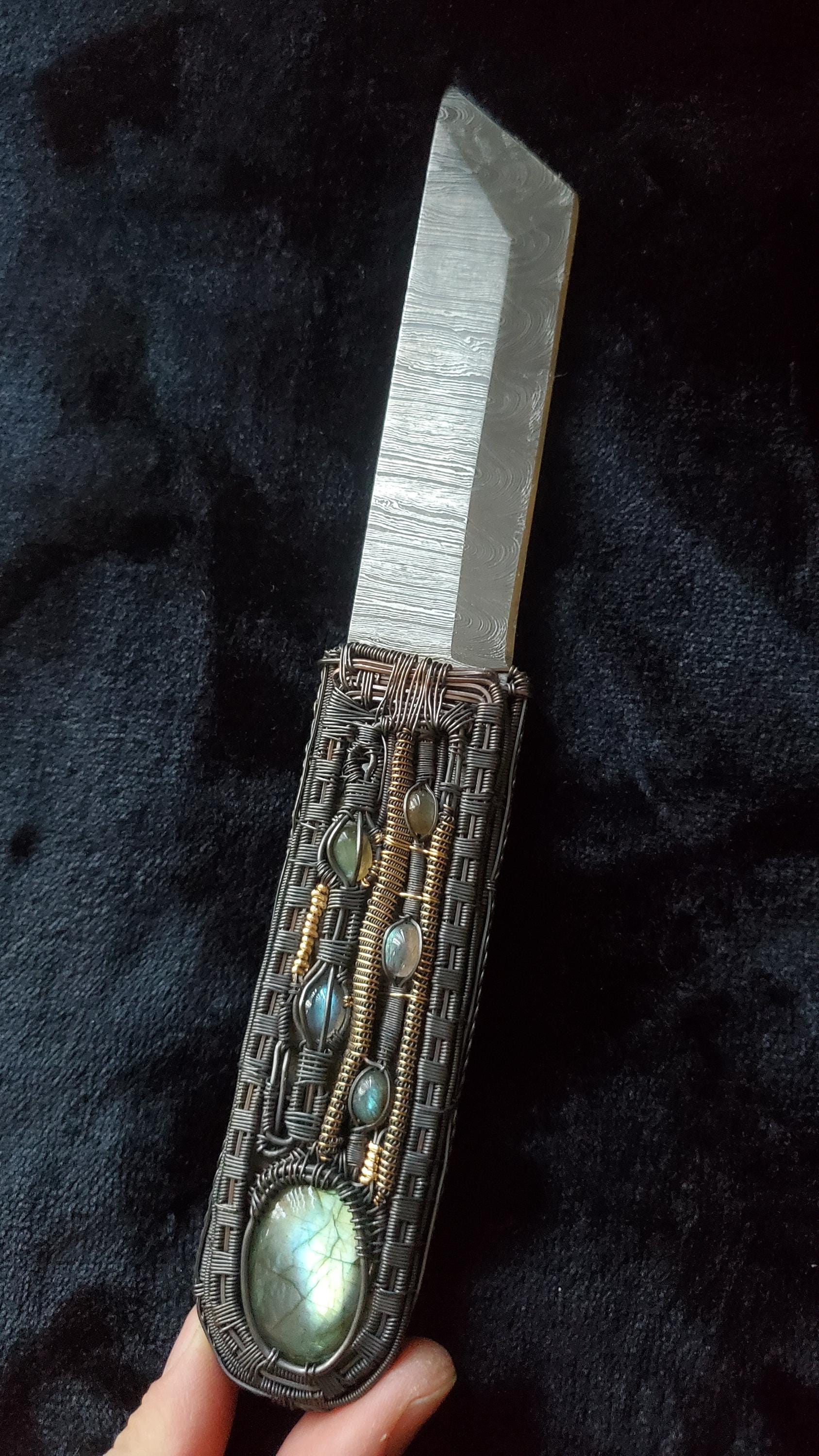 Damascus Tanto Gold Silver Gemstone Knife - Etsy