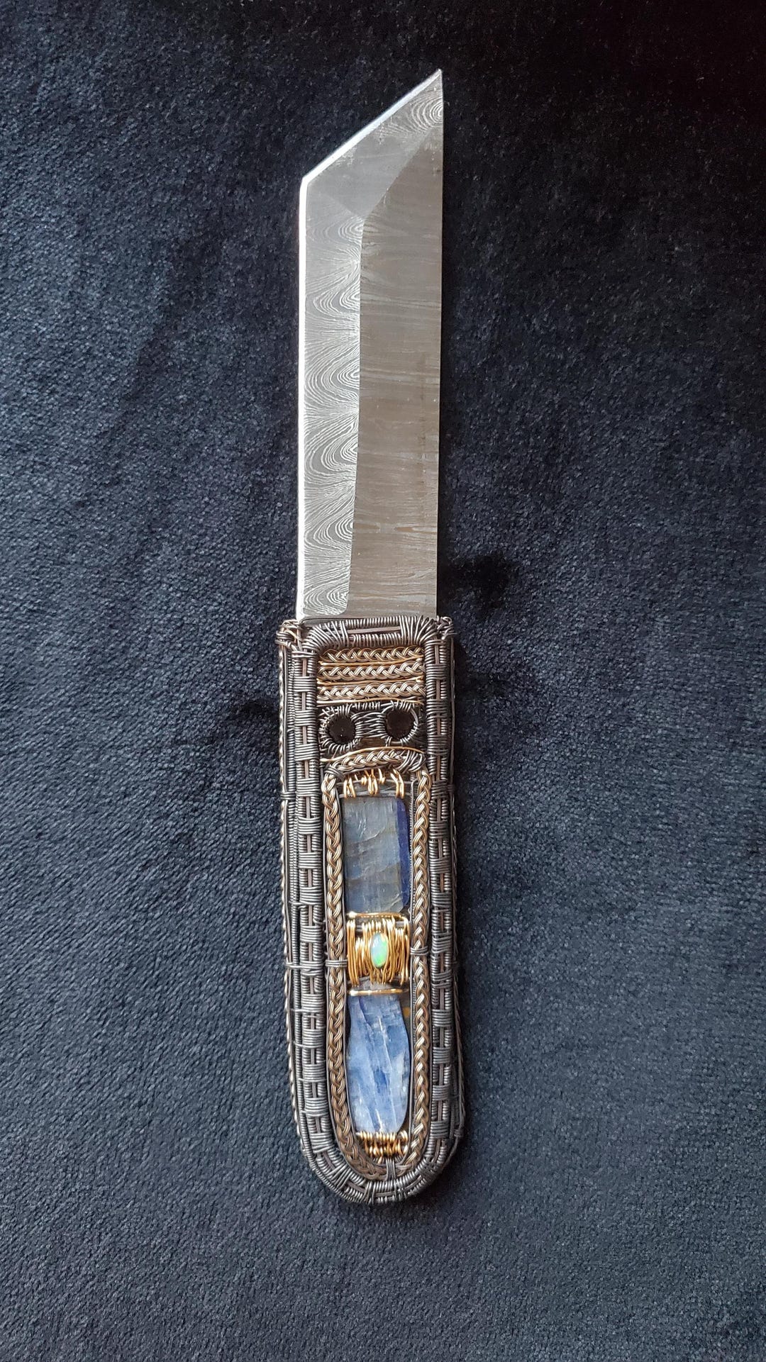 Damascus Tanto Gold Silver Gemstone Knife - Etsy