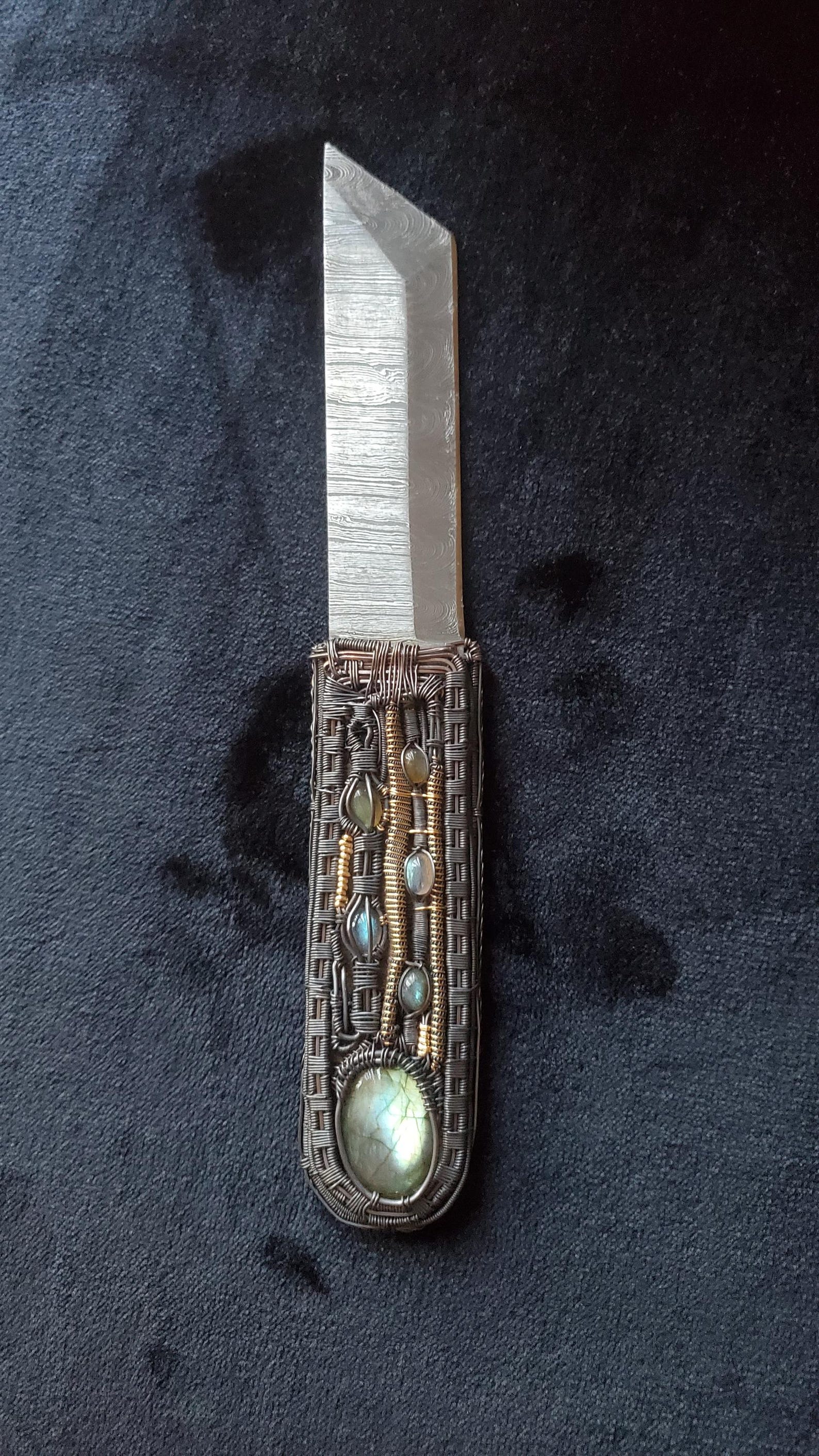 Damascus Tanto Gold Silver Gemstone Knife - Etsy