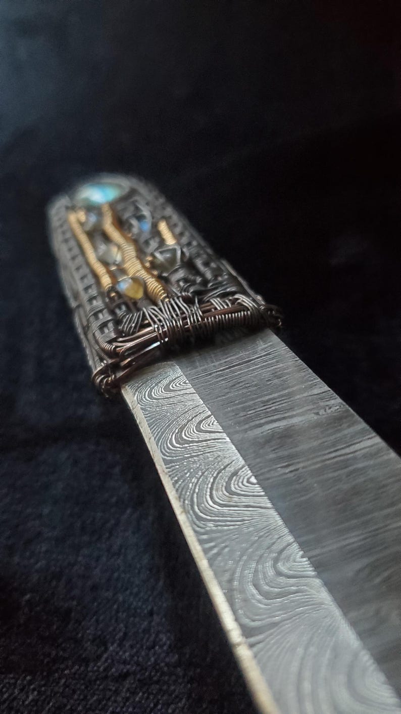 Damascus Tanto Gold Silver Gemstone Knife - Etsy