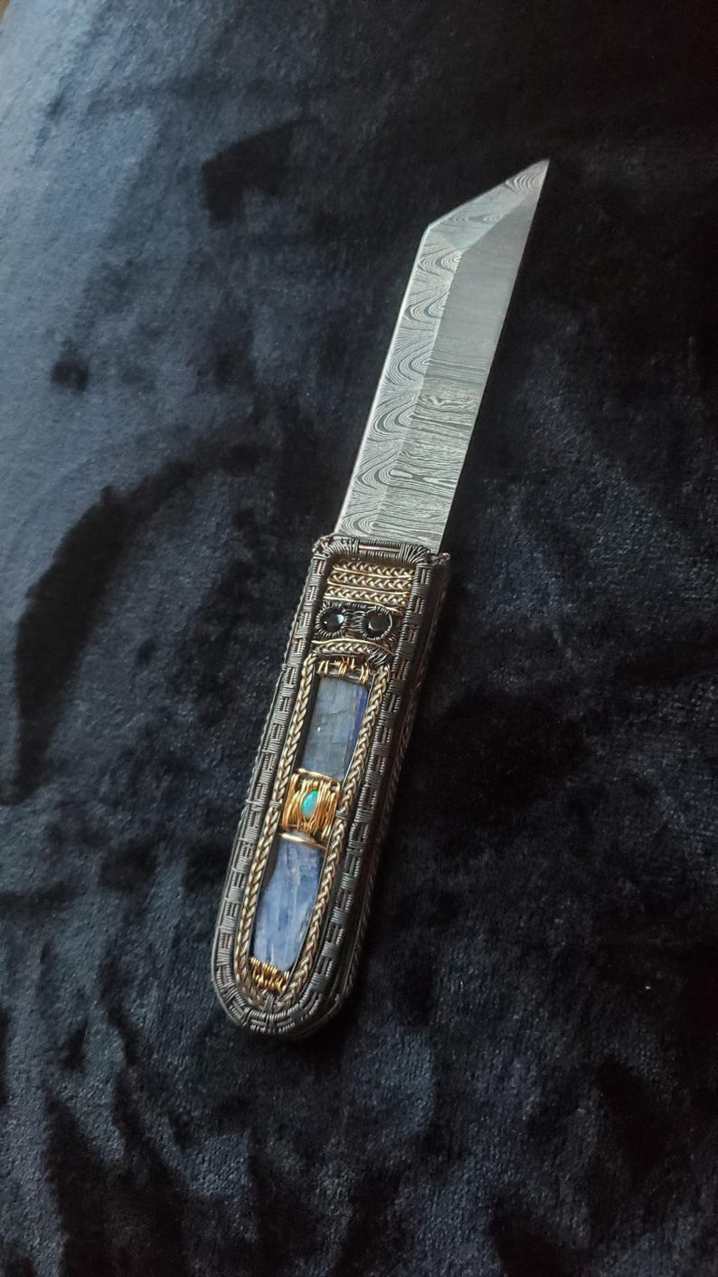 Damascus Tanto Gold Silver Gemstone Knife - Etsy