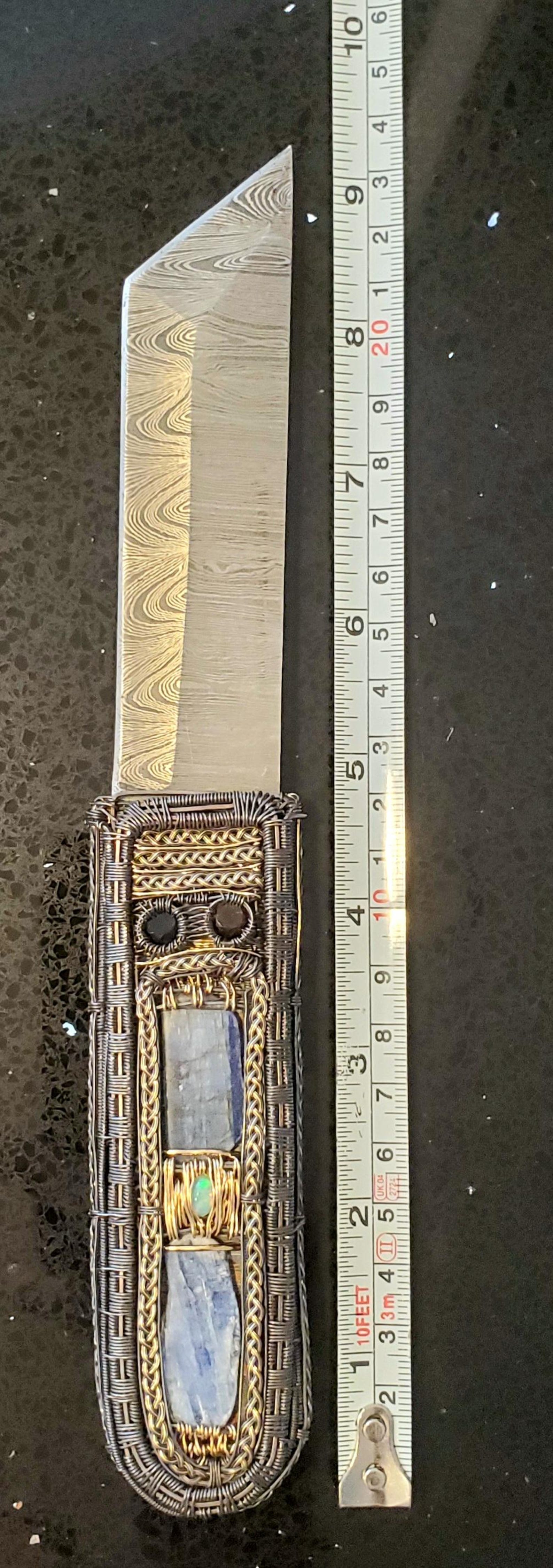 Damascus Tanto Gold Silver Gemstone Knife - Etsy