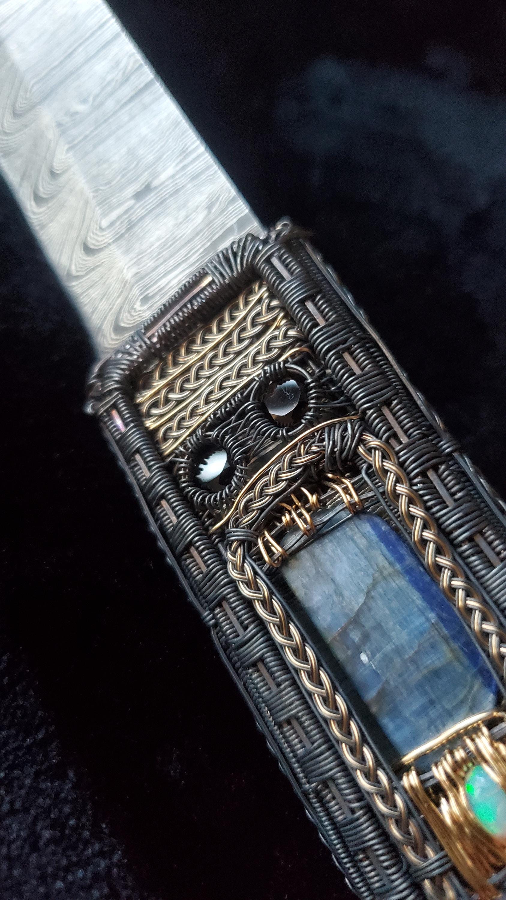 Damascus Tanto Gold Silver Gemstone Knife - Etsy