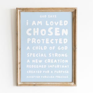 God Says I Am Loved Christian Scripture Gift Baby Blue Poster Nursery ...