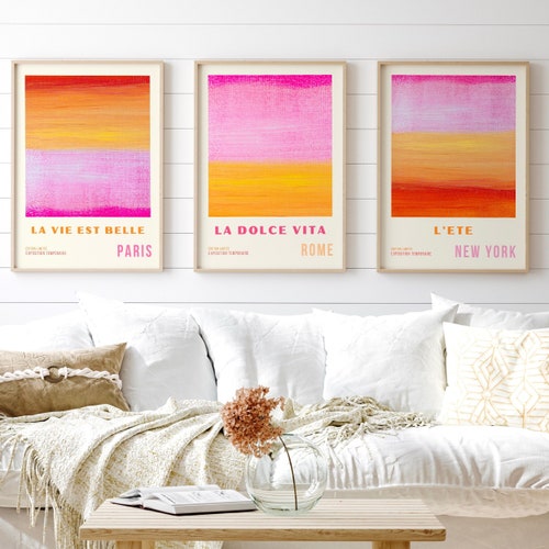 Pink and Orange Wall Art Set of 3 Wall Collage Bedroom - Etsy