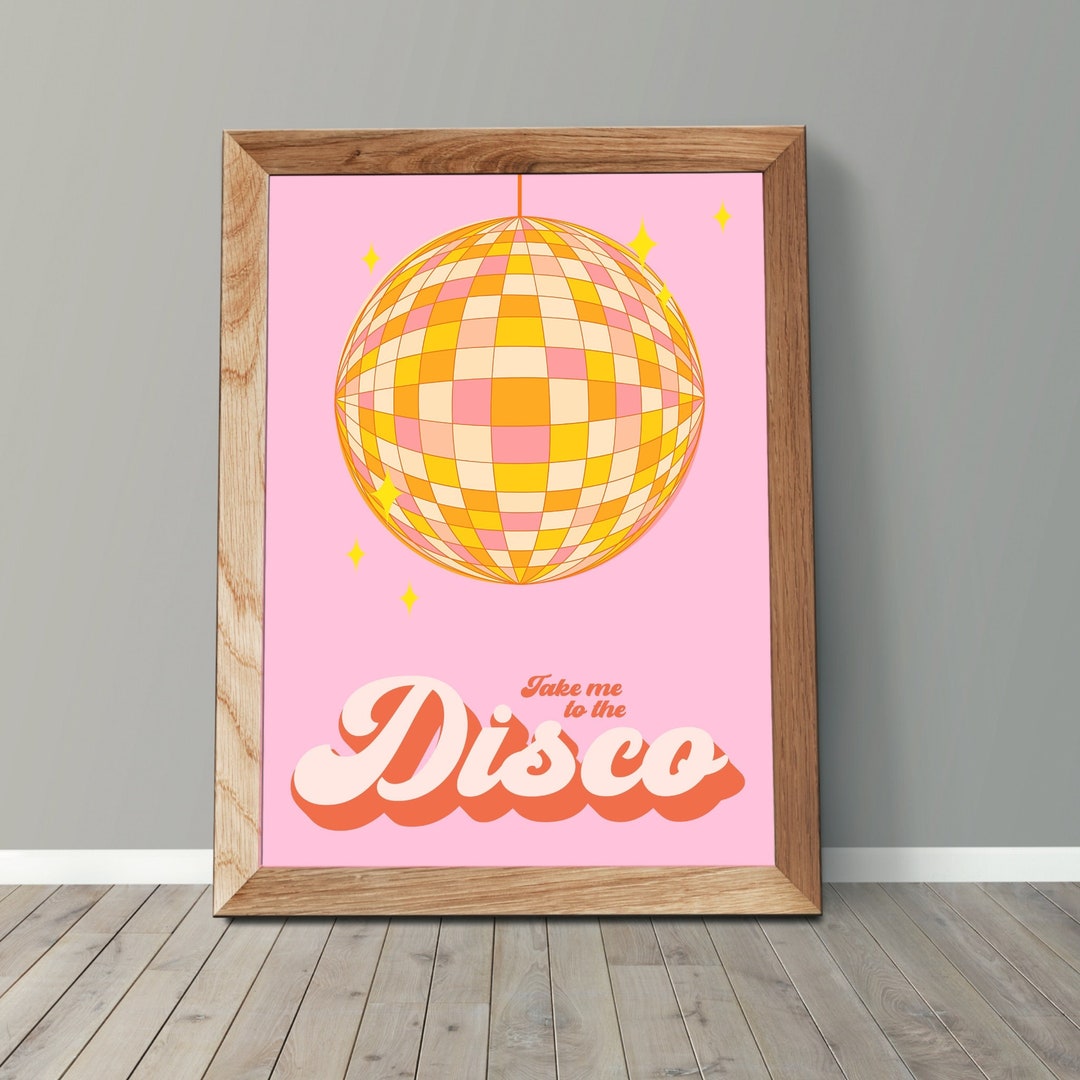 Disco Ball Wall Art, Trendy Pink and Orange Print,retro Style Poster ...