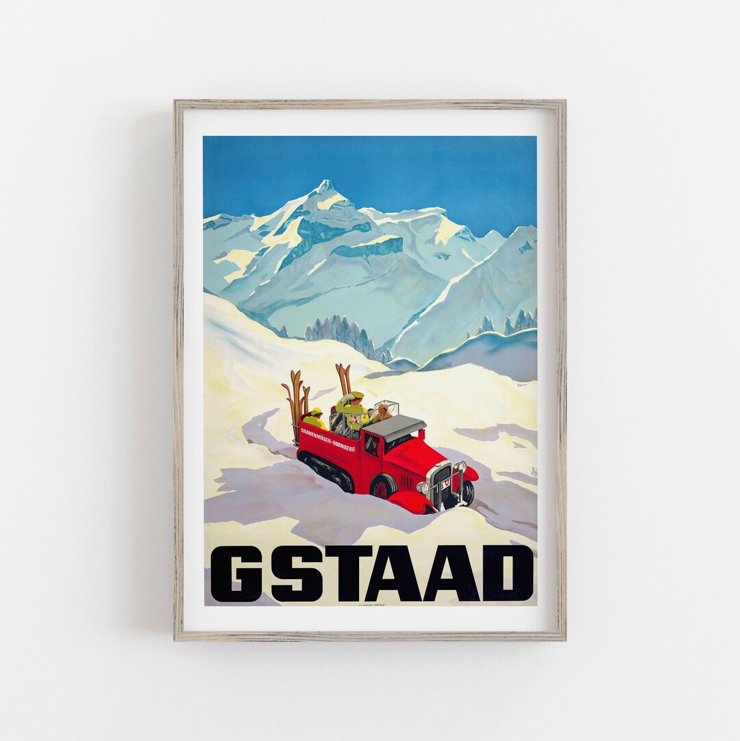 Gstaad Ski Resort Poster, Vintage Ski Poster, Travel Poster, Printable ...