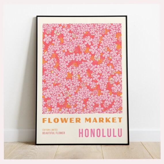 Pink Print Flower Market Digital Download Print 70s Style - Etsy