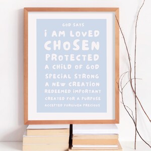 God Says I Am Loved Christian Scripture Gift Baby Blue Poster Nursery ...