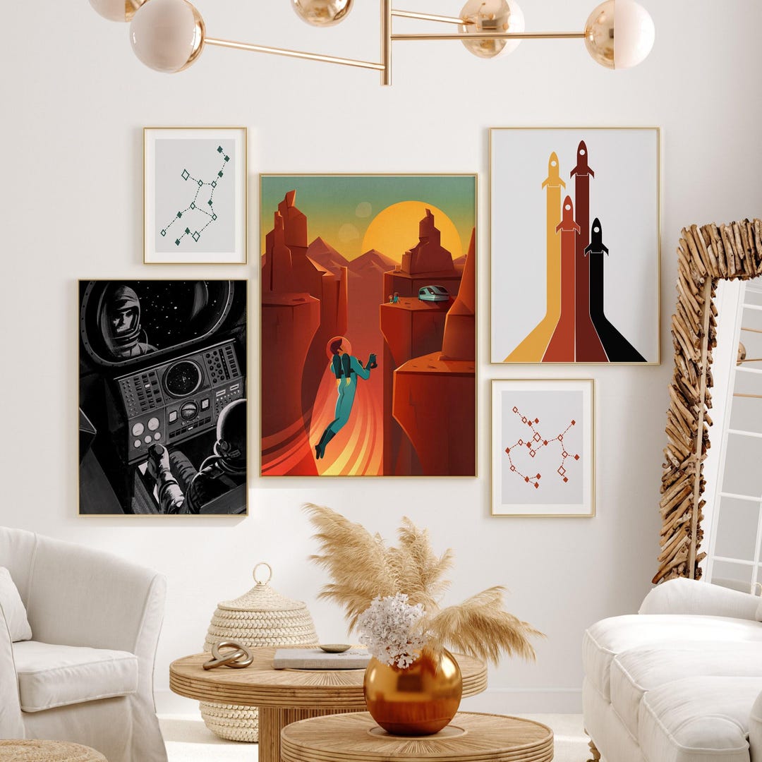 Solar System Print Set of 5, Space Poster, Printable Wall Art, Outer ...