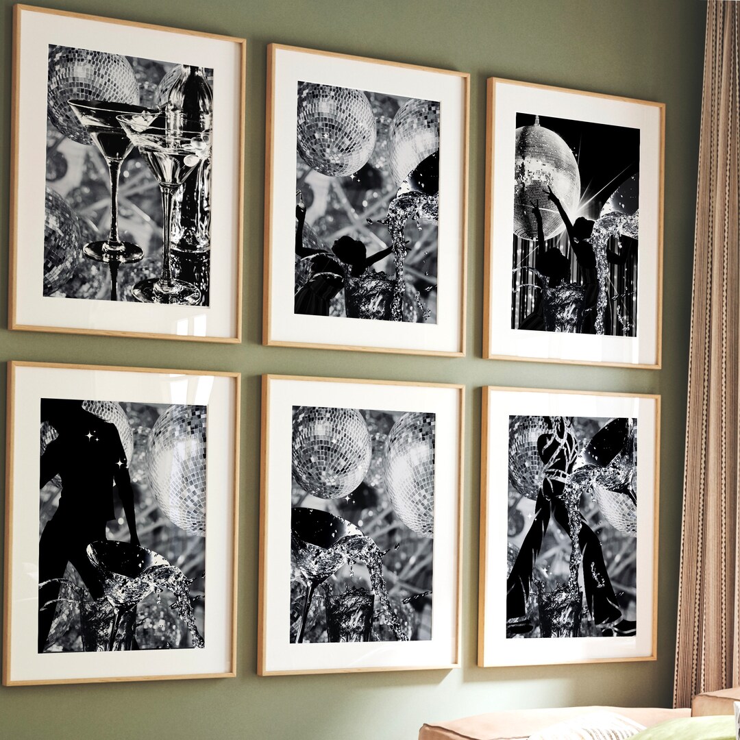 Disco Martini Wall Print, Retro Photo Poster, Black and White Print ...