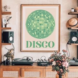 Trendy Retro Disco Ball Poster | Retro Print | Preppy Poster | Disco ...
