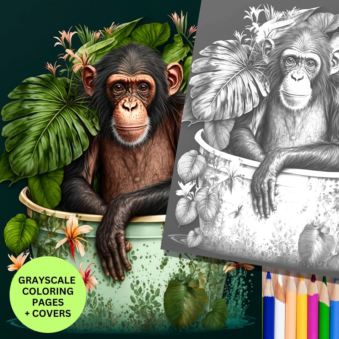 Safari Animal Coloring Page, Funny Monkey Printable Adult Coloring Page ...