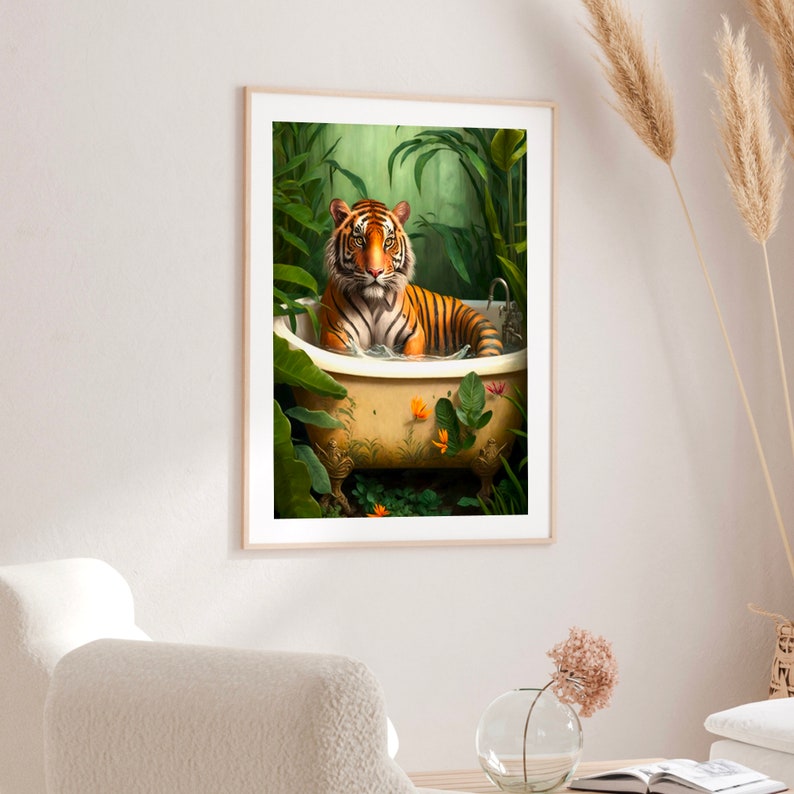 Tiger in Bath Bathroom Art Print Maximalist Animal in Bathtub - Etsy