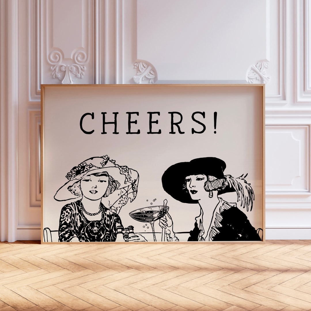 Vintage Cheers Print Trendy Retro Wall Art Bar Cart Drinks Art Bar Cart ...