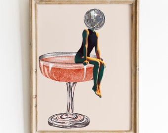 Disco Ball Poster 70s Retro Print Black Wall Art - Etsy