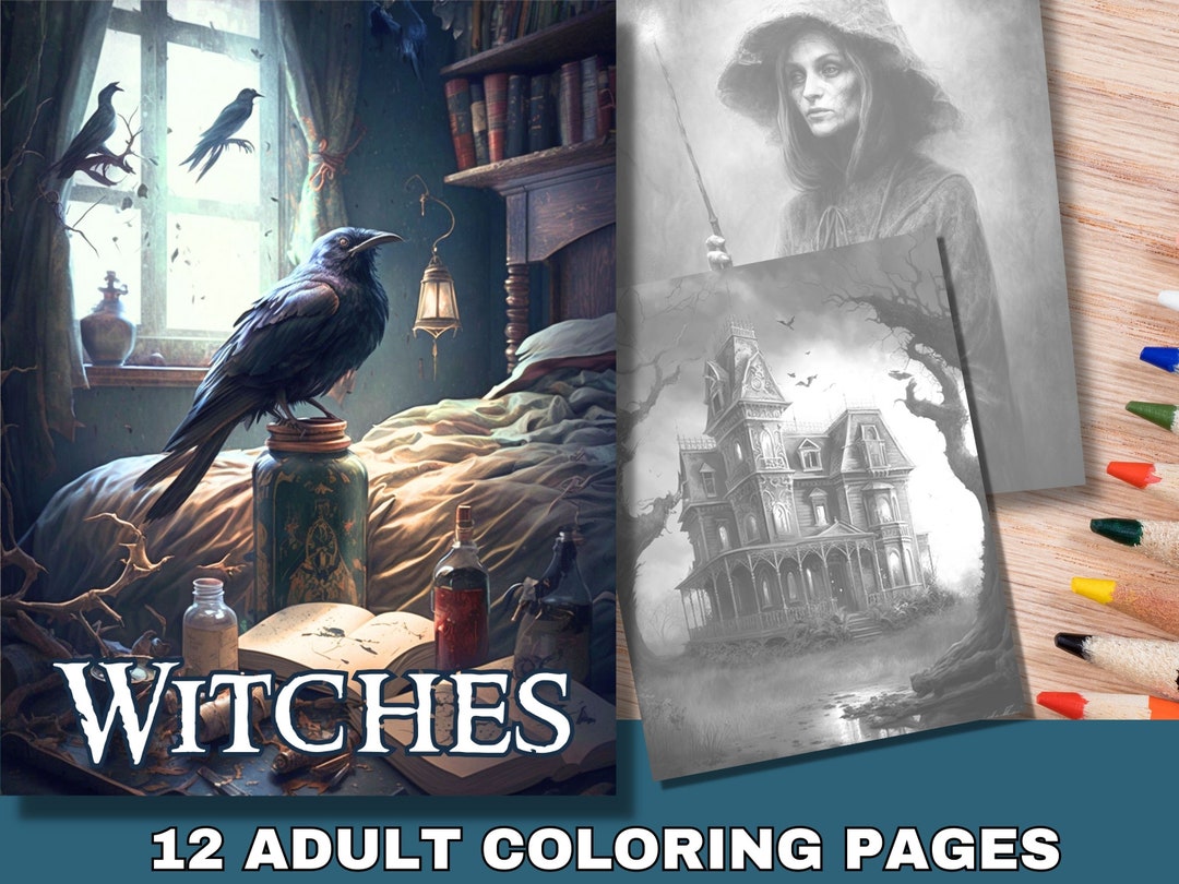 Set of 12 Adult Coloring Pages Witches Magic Printable Adult Coloring ...