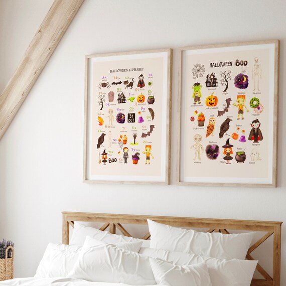 Alphabet Chart Halloween Watercolor Halloween Printable - Etsy