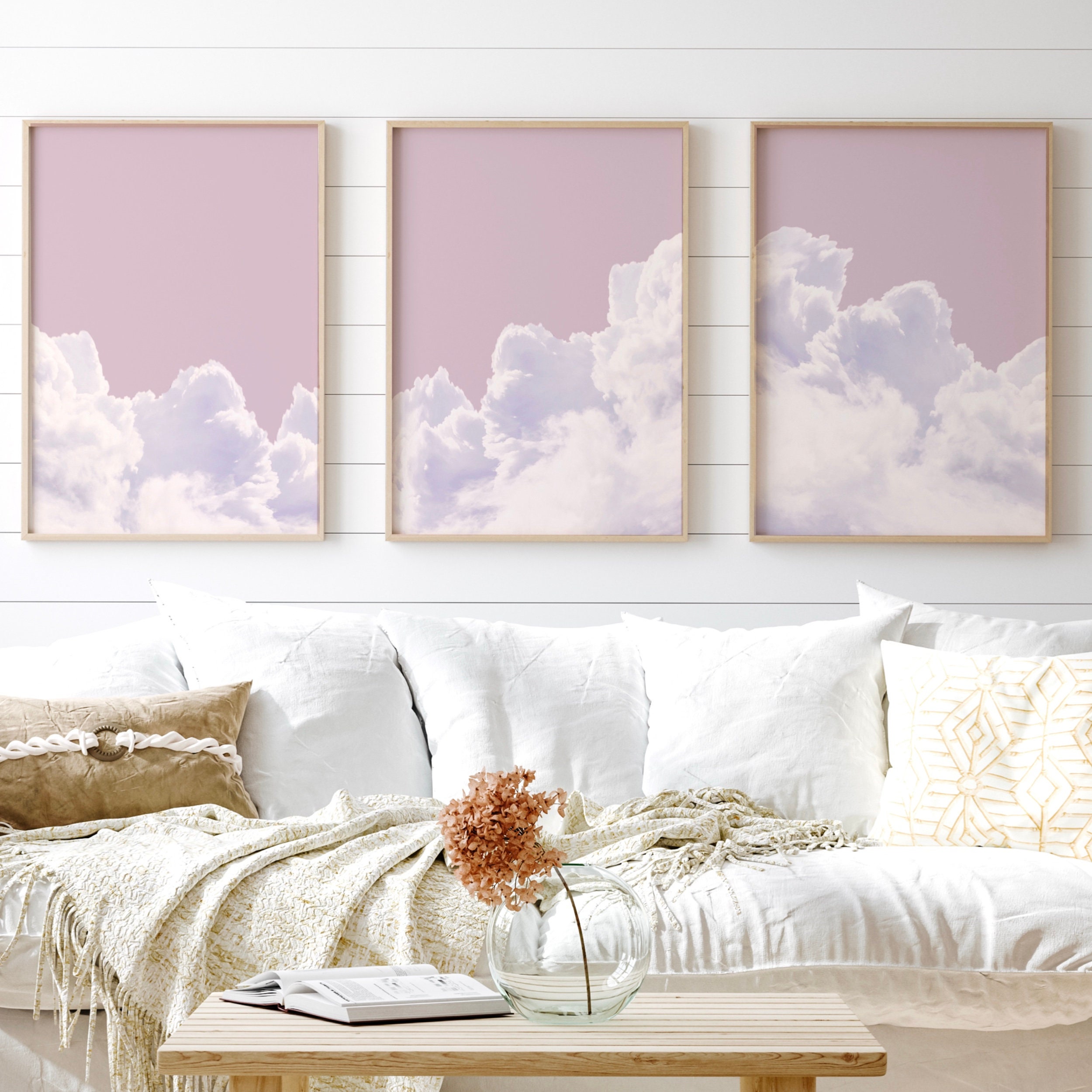 Above Bed Wall Art Set of 3 Pink Cloud Wall Decorpink Home - Etsy