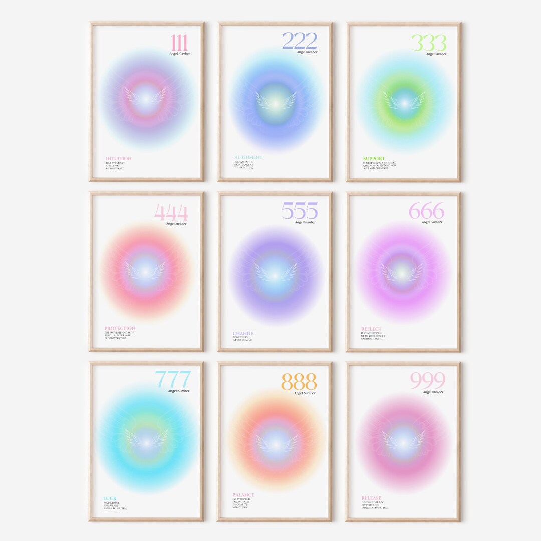 ANGEL NUMBER SET of 9, Trendy Wall Art, Spiritual Poster, Angel Number ...
