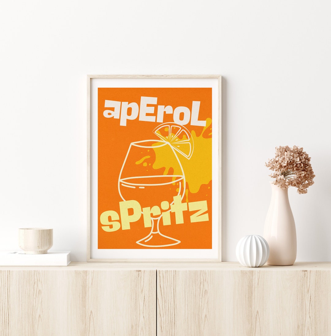 Aperol Spritz Print, Cocktail Colorful Bar Cart Gallery Wall Set Mid ...