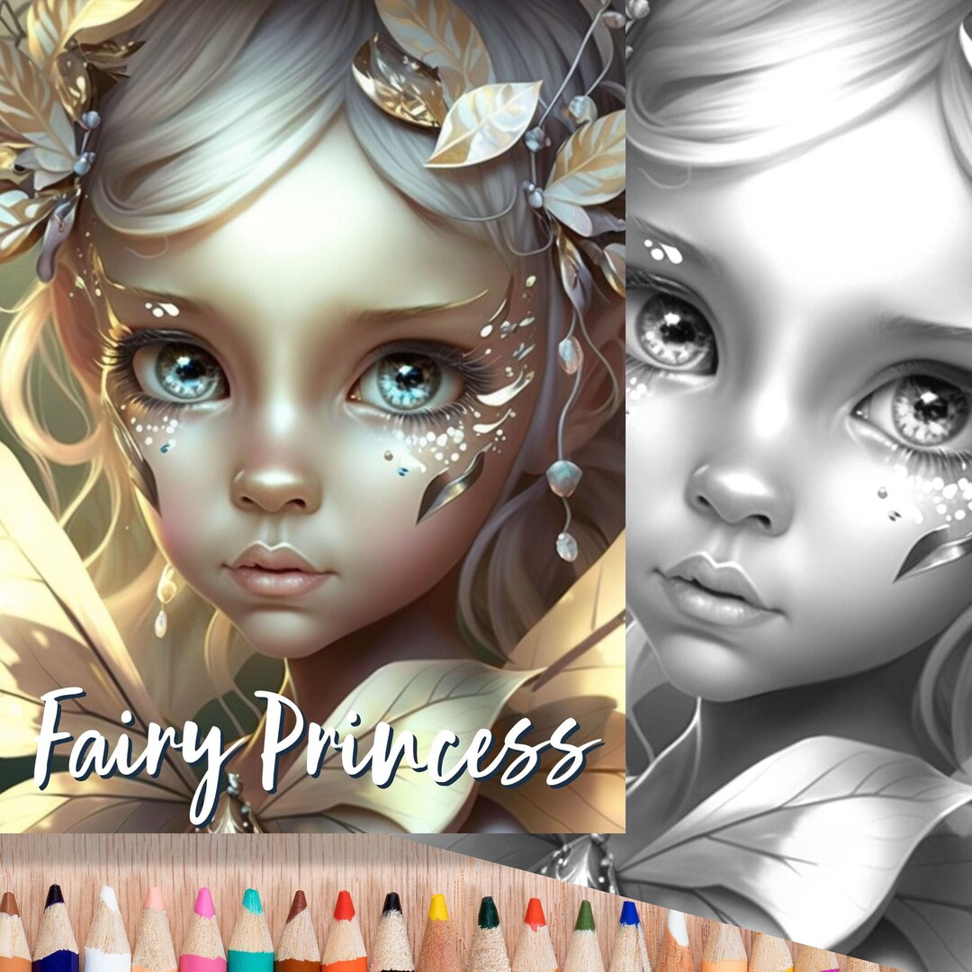 Delicate Fairy Princess Coloringpage | Fantasy Coloring Book, Adult ...
