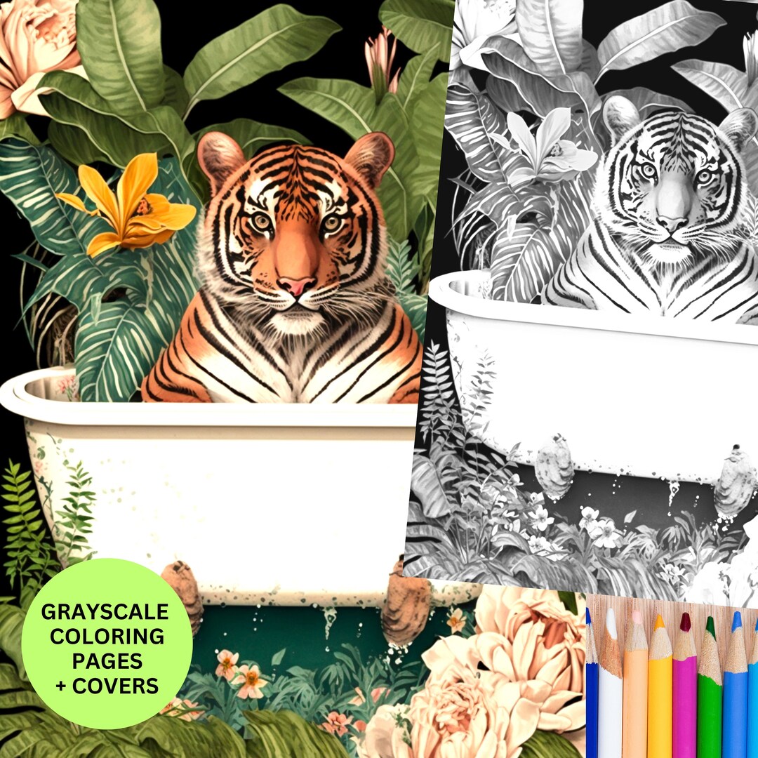 Animal Coloring Page, Tiger Safari, Printable Adult Coloring Page Kid ...