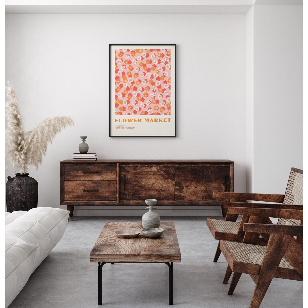 Pink Flower Market Digital Download Print, 70s Style Poster, 60s Flower ...