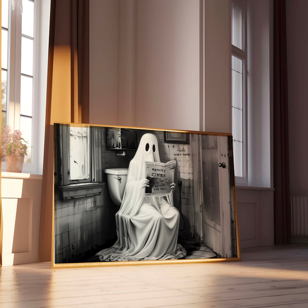 Spooky Times Ghost on the Toilet Funny Halloween Scary Bathroom Print ...