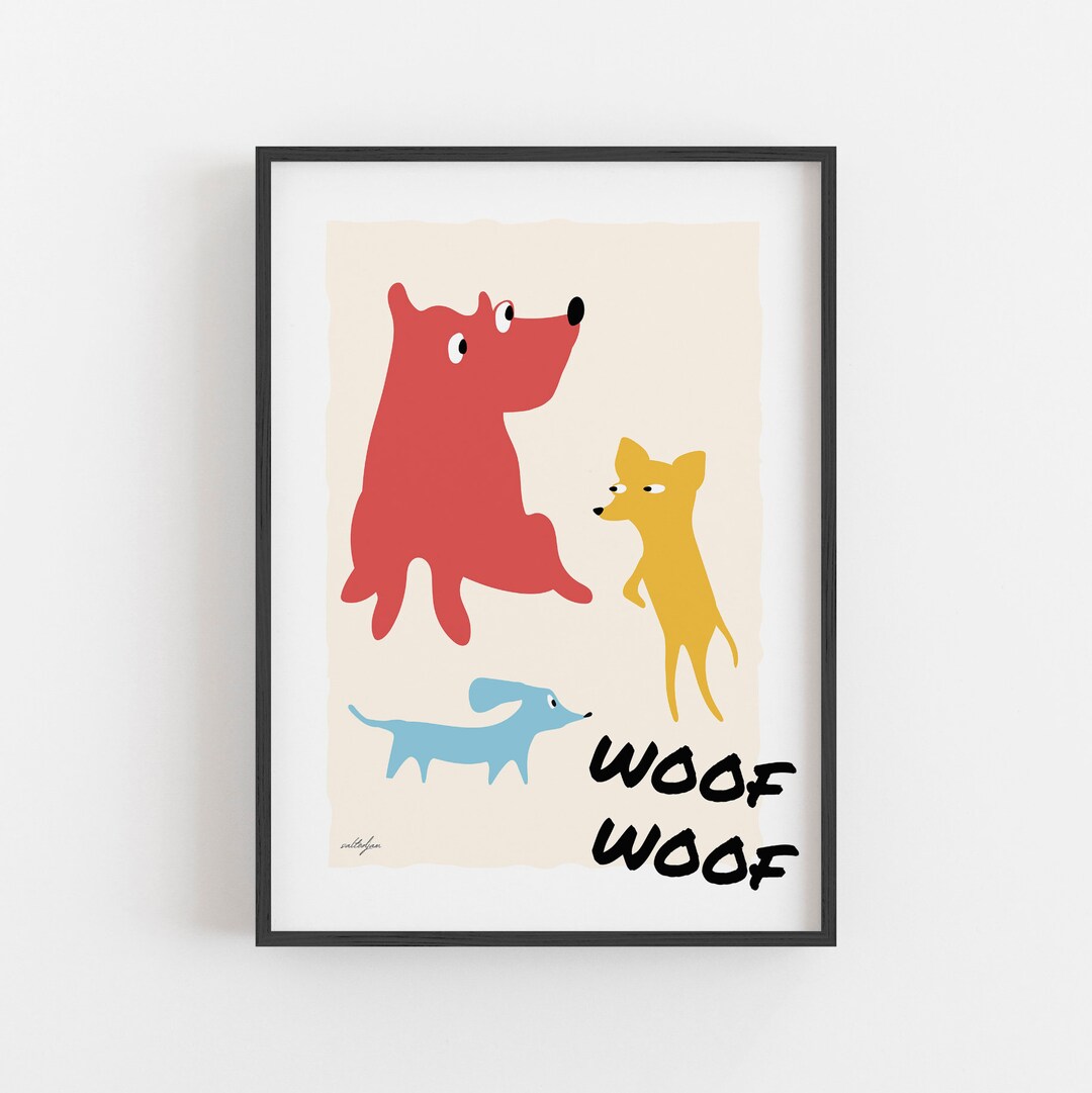 Cute Dog Animal Posters, Funky Nursery Prints, Pastel and Bright Wall ...