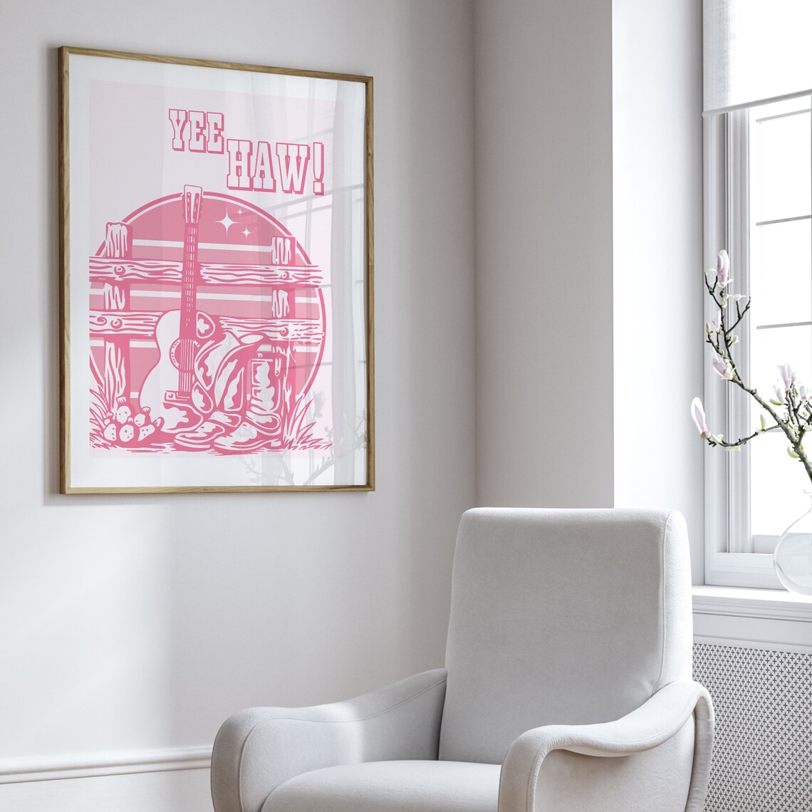 Preppy Pink Cowgirl Hat Boots Poster Cowboy Poster Country - Etsy