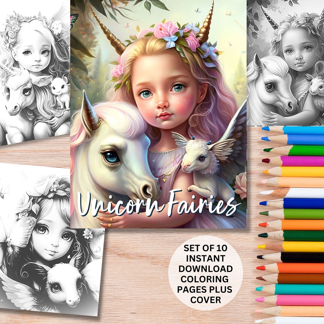 Fairy Coloring Book Printable Coloring Pages Set of 10 Fantasy Coloring ...