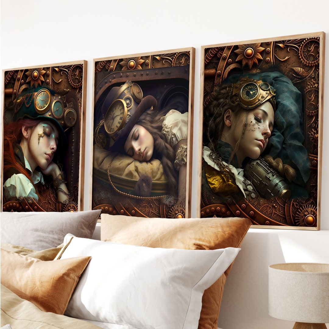 Steampunk Decor Steampunk Girl Wall Art, Vintage Wall Art Set of 3 ...