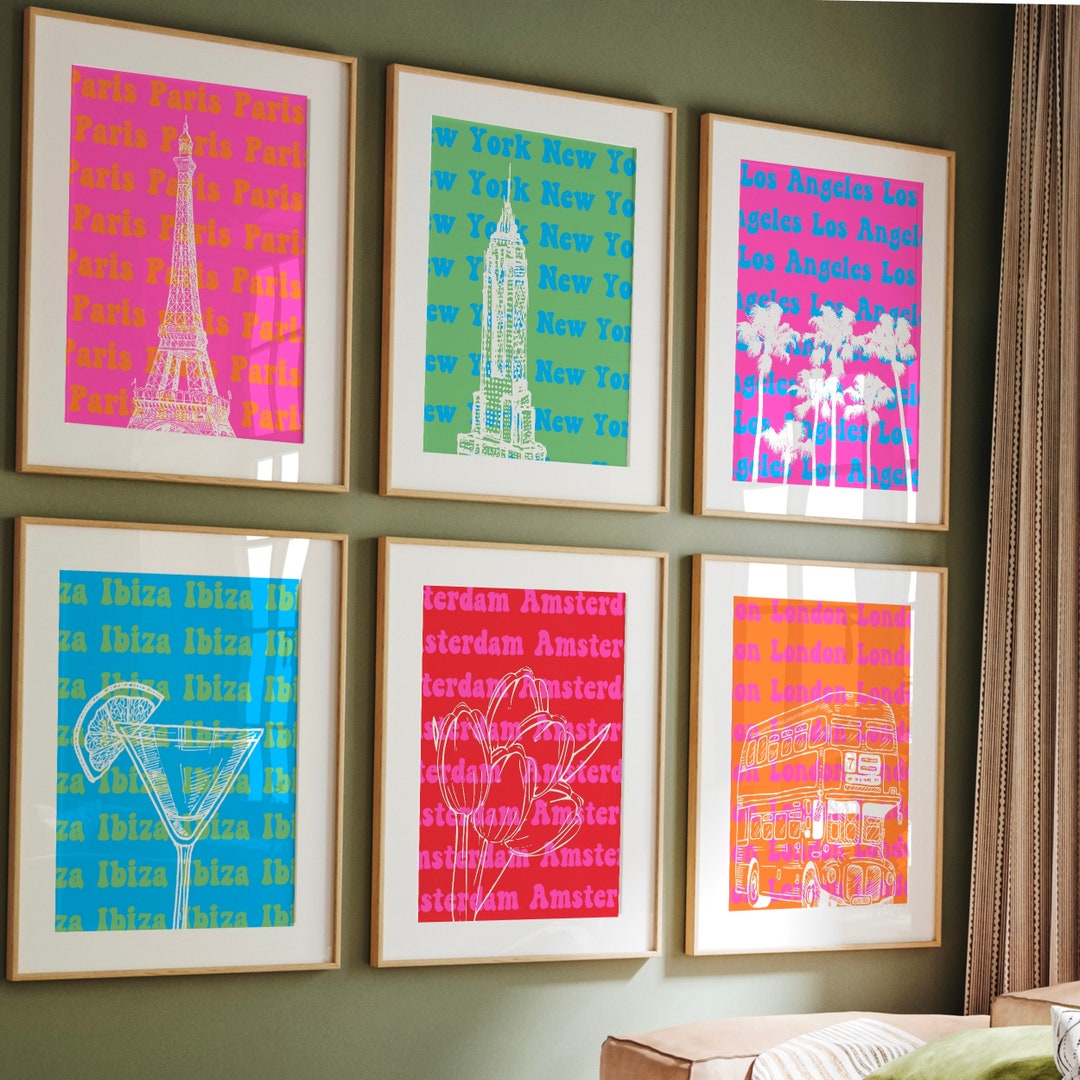 Set of 6 Travel Famous Places Prints Ibiza London Los Angeles Paris New ...