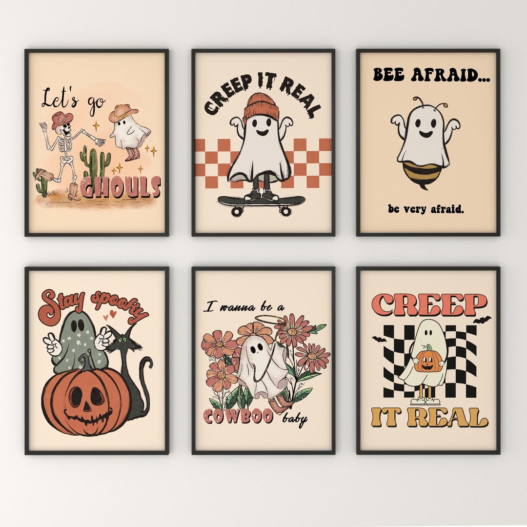 Trendy Retro Halloween Gallery Wall Set of 10 PRINTABLES, Cute Ghost ...