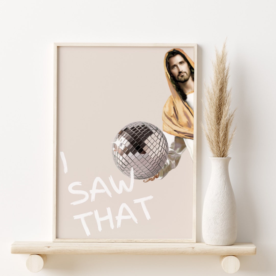 Disco Ball Jesus Poster, Funky Disco 70s Print, Retro Wall Art, Digital ...