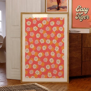Pink Orange Flower Market Digital Download, 70s Style Poster, 60s ...