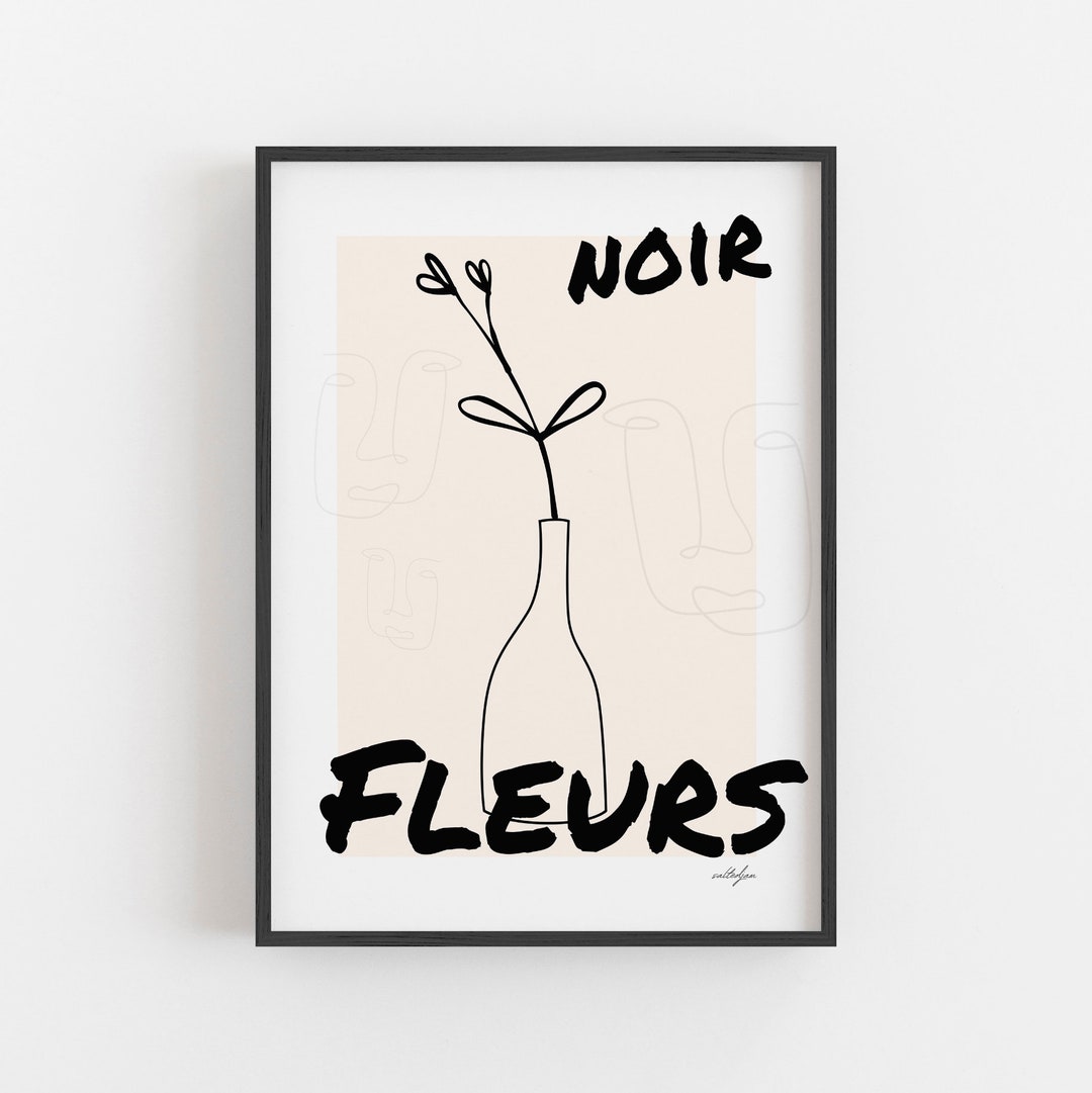 Black Modern Art, Fine Line Abstract Print, Flower Art, Minimalist ...