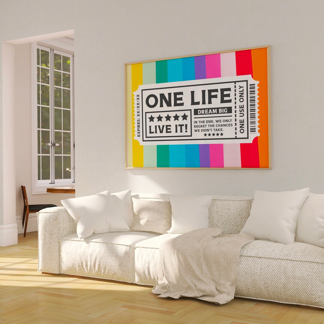One Life Live It, Maximalist Modern Rainbow Positivity Poster ...
