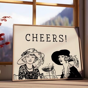Vintage Cheers Print Trendy Retro Wall Art Bar Cart Drinks Art Bar Cart ...
