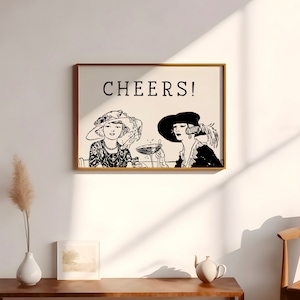 Vintage Cheers Print Trendy Retro Wall Art Bar Cart Drinks Art Bar Cart ...