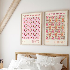 Pink Orange Flower Market Digital Download, 70s Style Poster, 60s ...