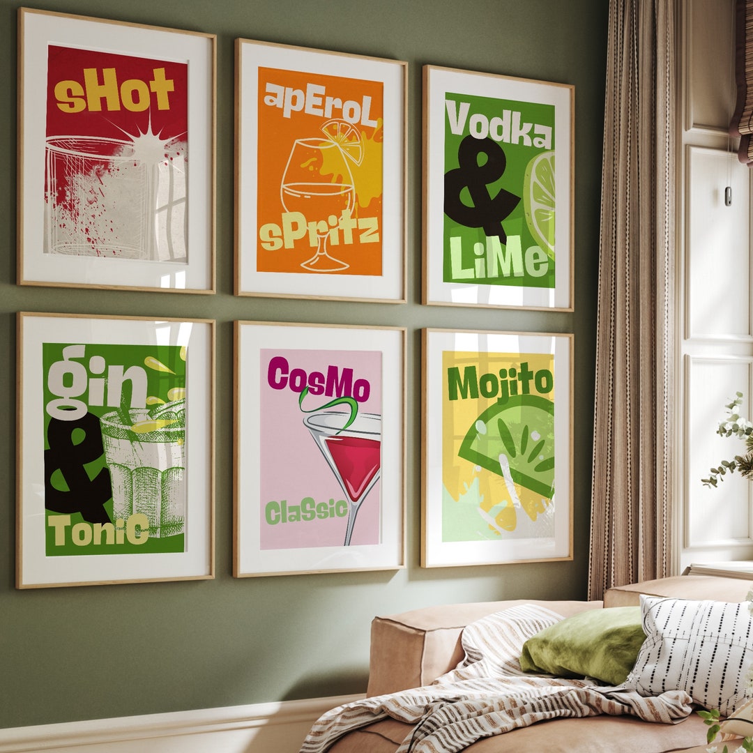 Cocktail Print Set of 6| Colorful Bar Cart Gallery Wall Set| DIGITAL ...