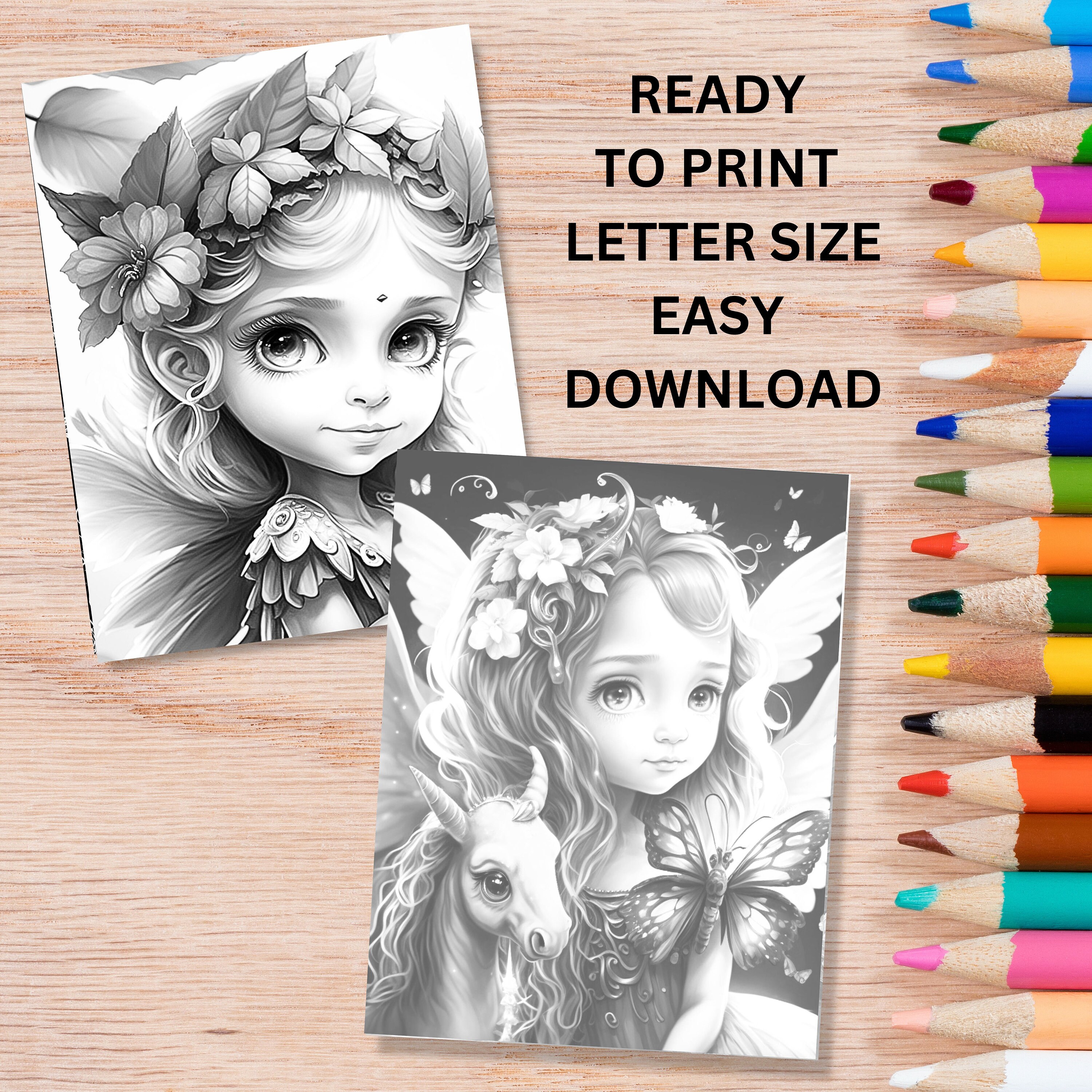Fantasy Fairies Coloring Page Printable Coloring Page for - Etsy