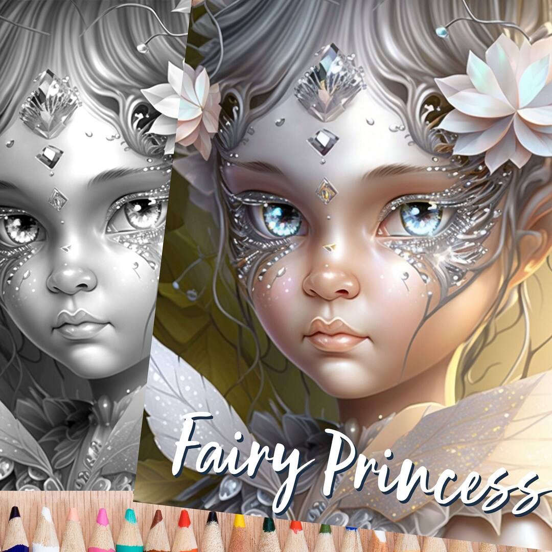 Delicate Fairy Princess Coloringpage | Fantasy Coloring Book, Adult ...