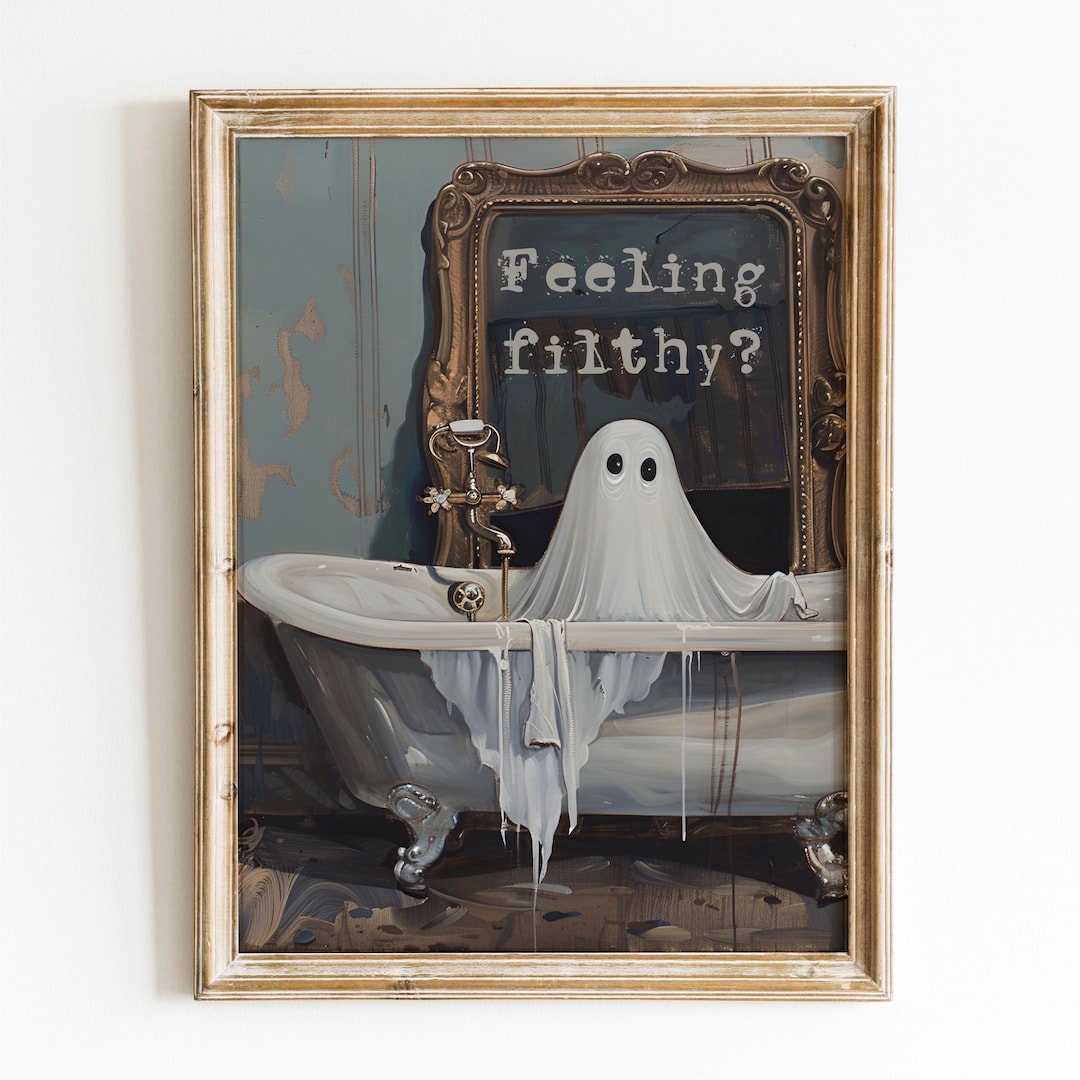 Feeling Filthy Vintage Halloween Bathroom Laundry Art Cute Creepy Ghost ...