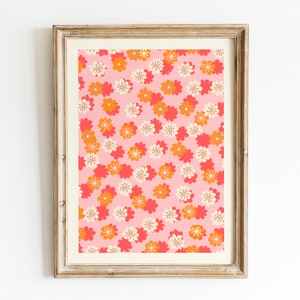 Pink Orange Flower Market Digital Download, 70s Style Poster, 60s ...